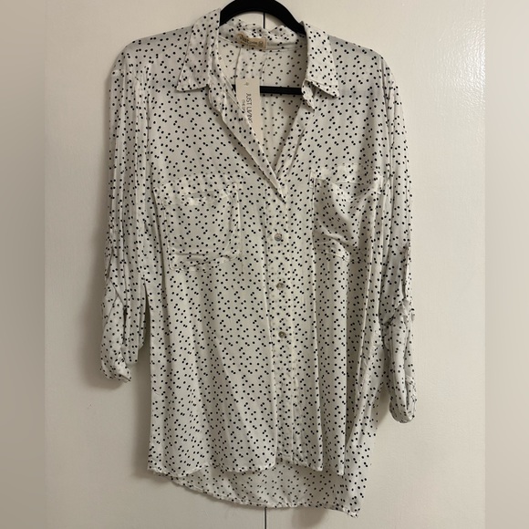 Just Living | Tops | White With Black Polka Dot Button Down Blouse | Poshmark